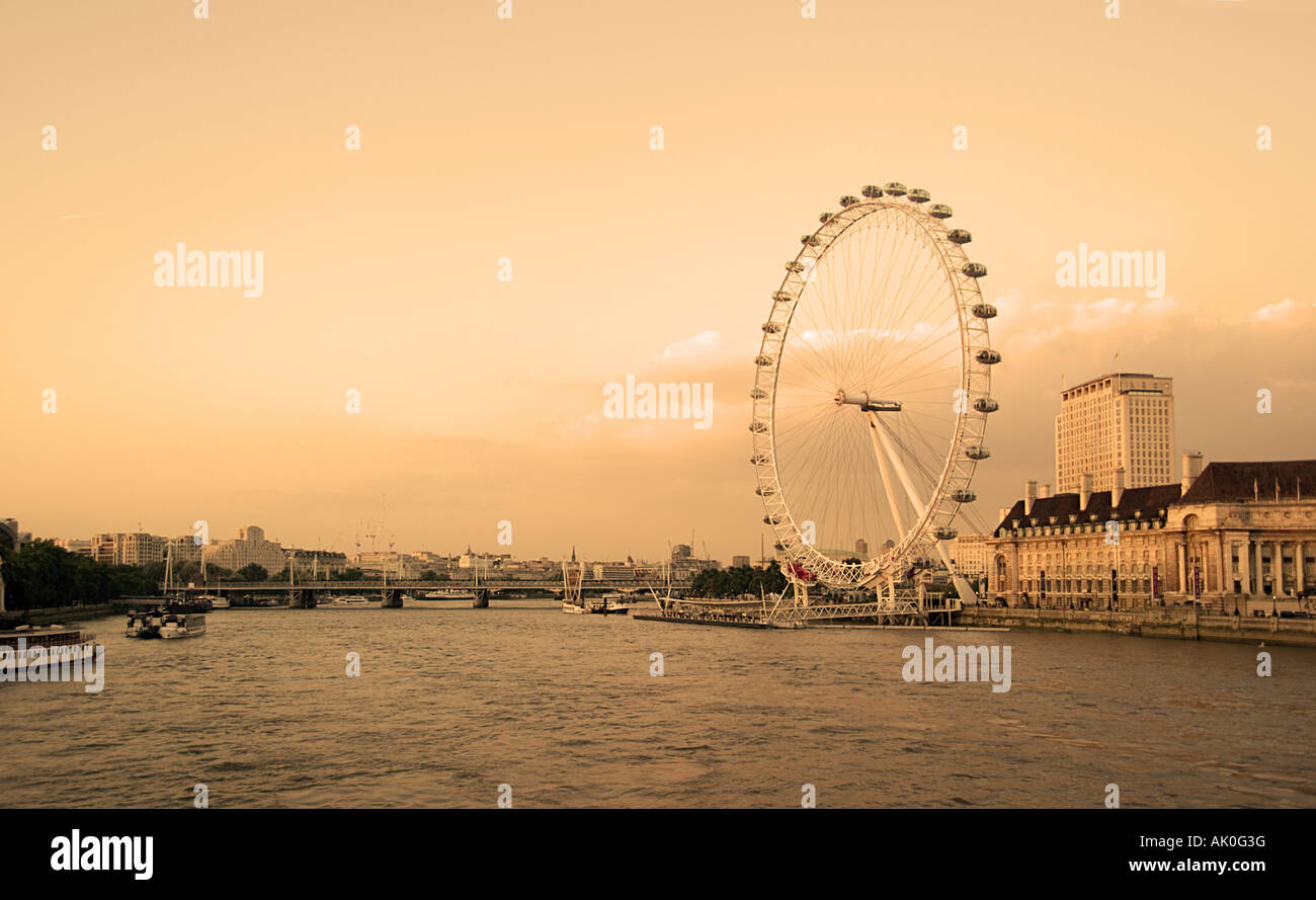 The millennium wheel in London sepia Stock Photo - Alamy