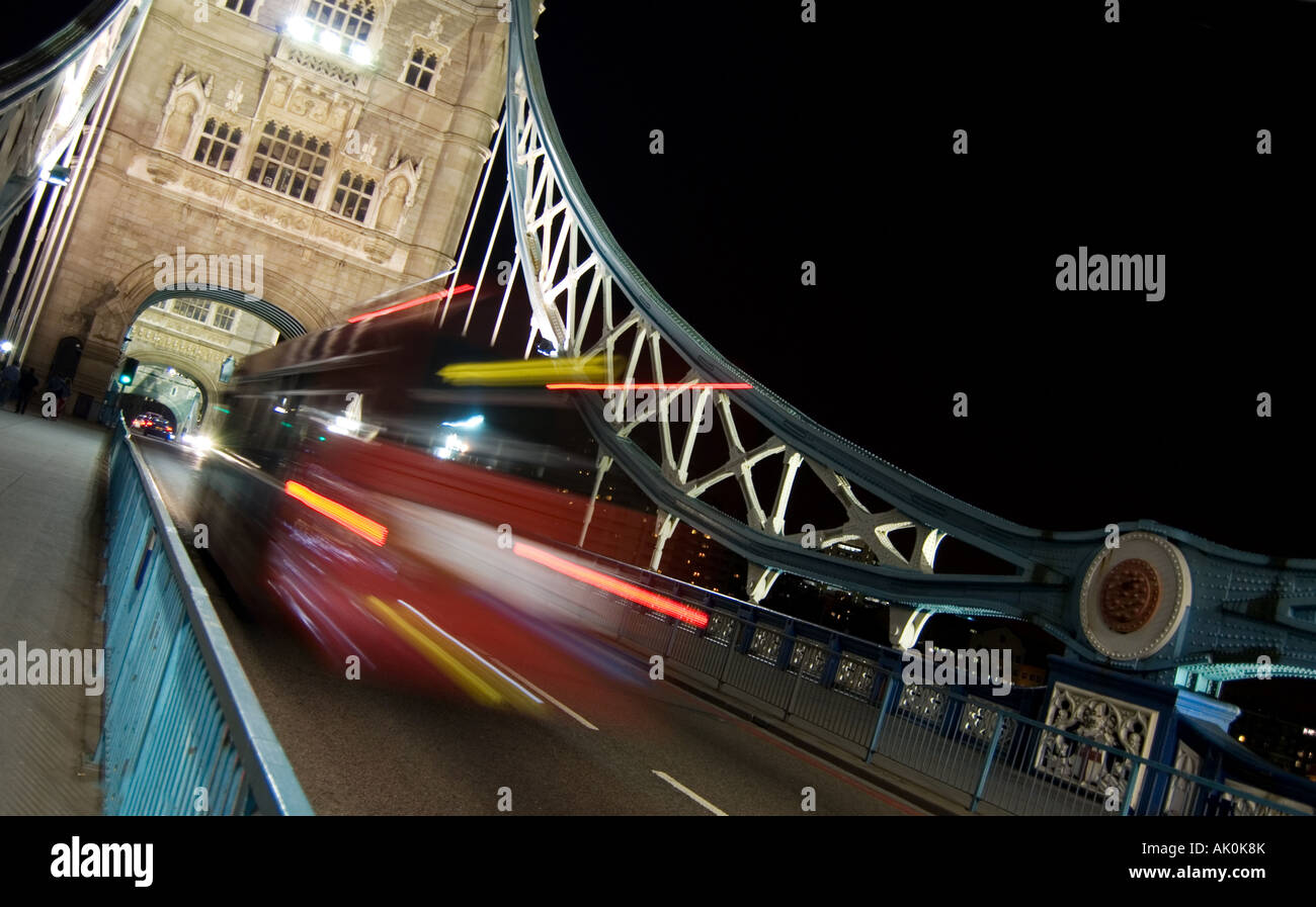 moving bus at night tower bridge London Stock Photo - Alamy