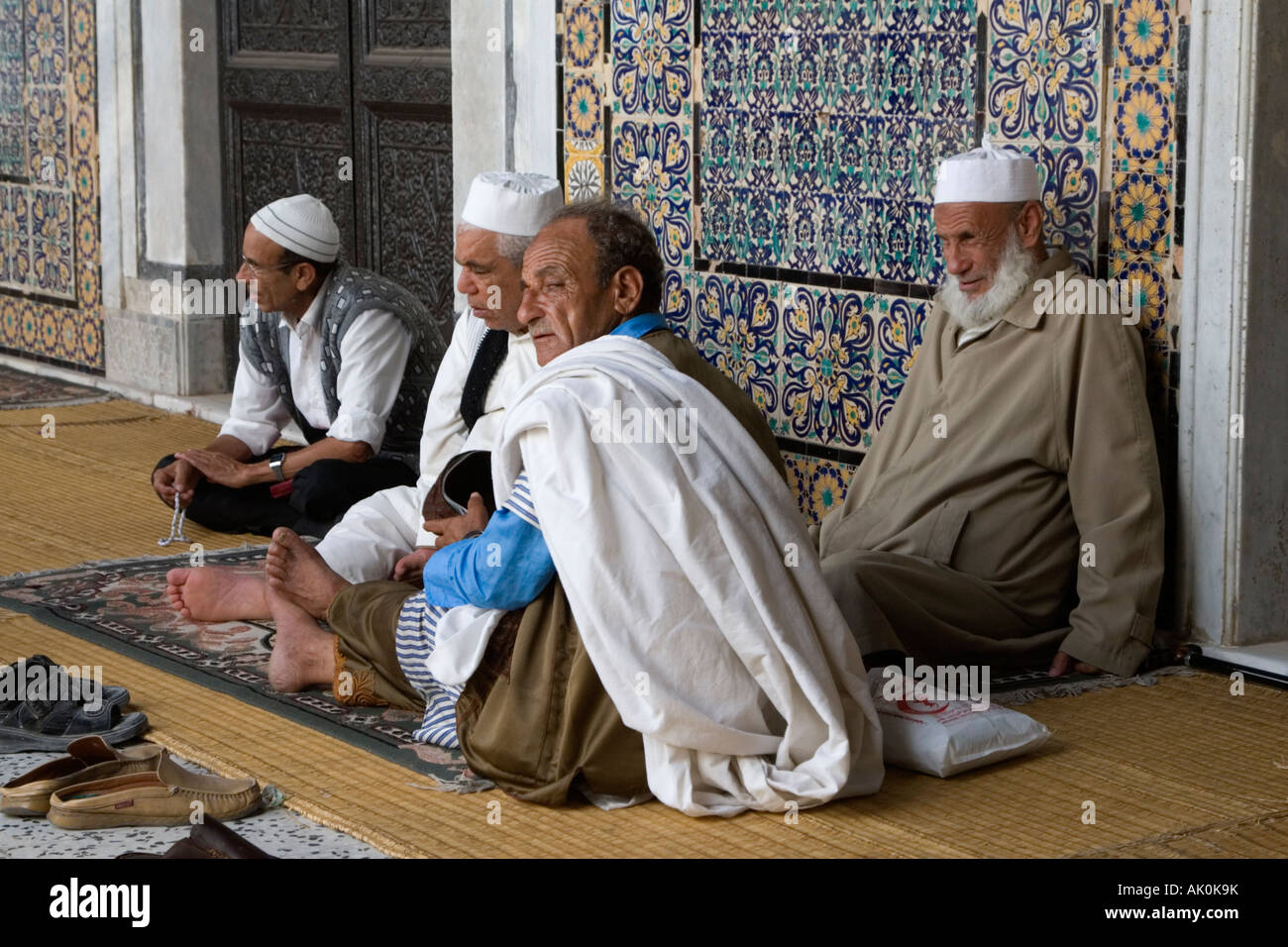 Tripoli, Libya. Old Men Talking, Karamanli Mosque, 18th Century Stock ...