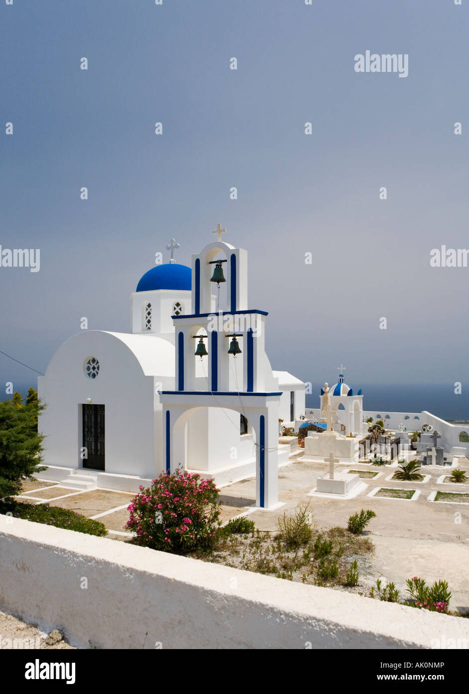 One of the many pretty little churches in Santorini Greece Stock Photo ...
