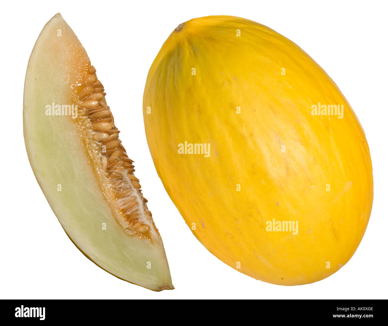 Mellon, Honeydew. Whole vegetable sliced section showing seeds ...