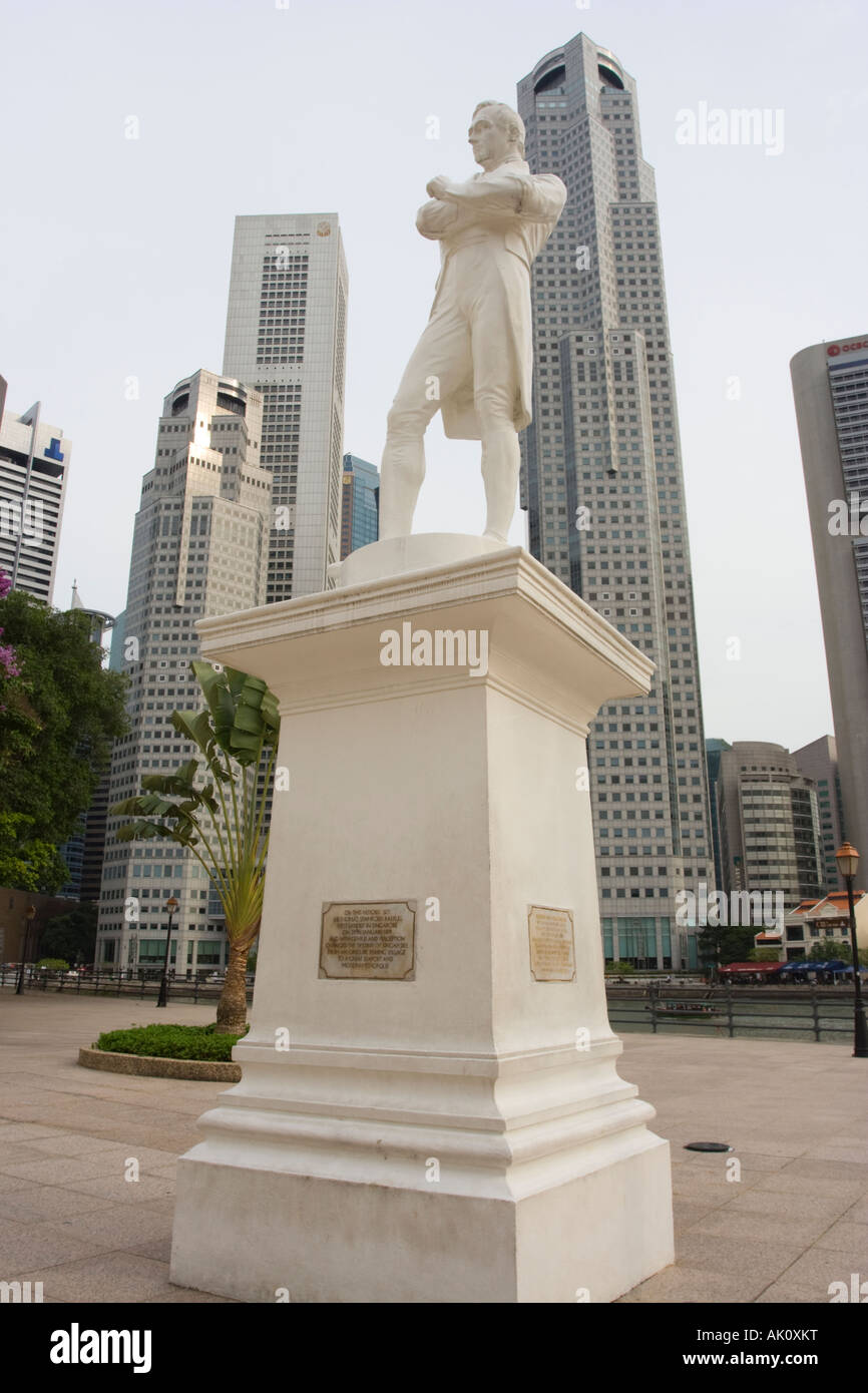 Statue of Sir Stamford Raffles founder of Singapore beside Singapore River Singapore Stock Photo ...