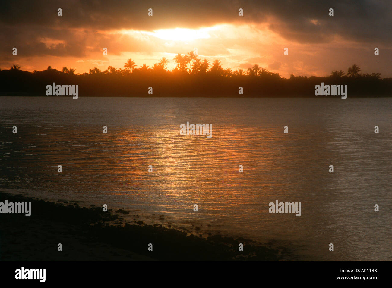 Sunset over Rigeeshi Island Mili Marshall Islands N Pacific Stock Photo ...