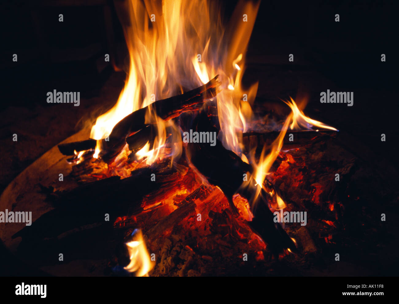 Camp Fire at Night Stock Photo - Alamy