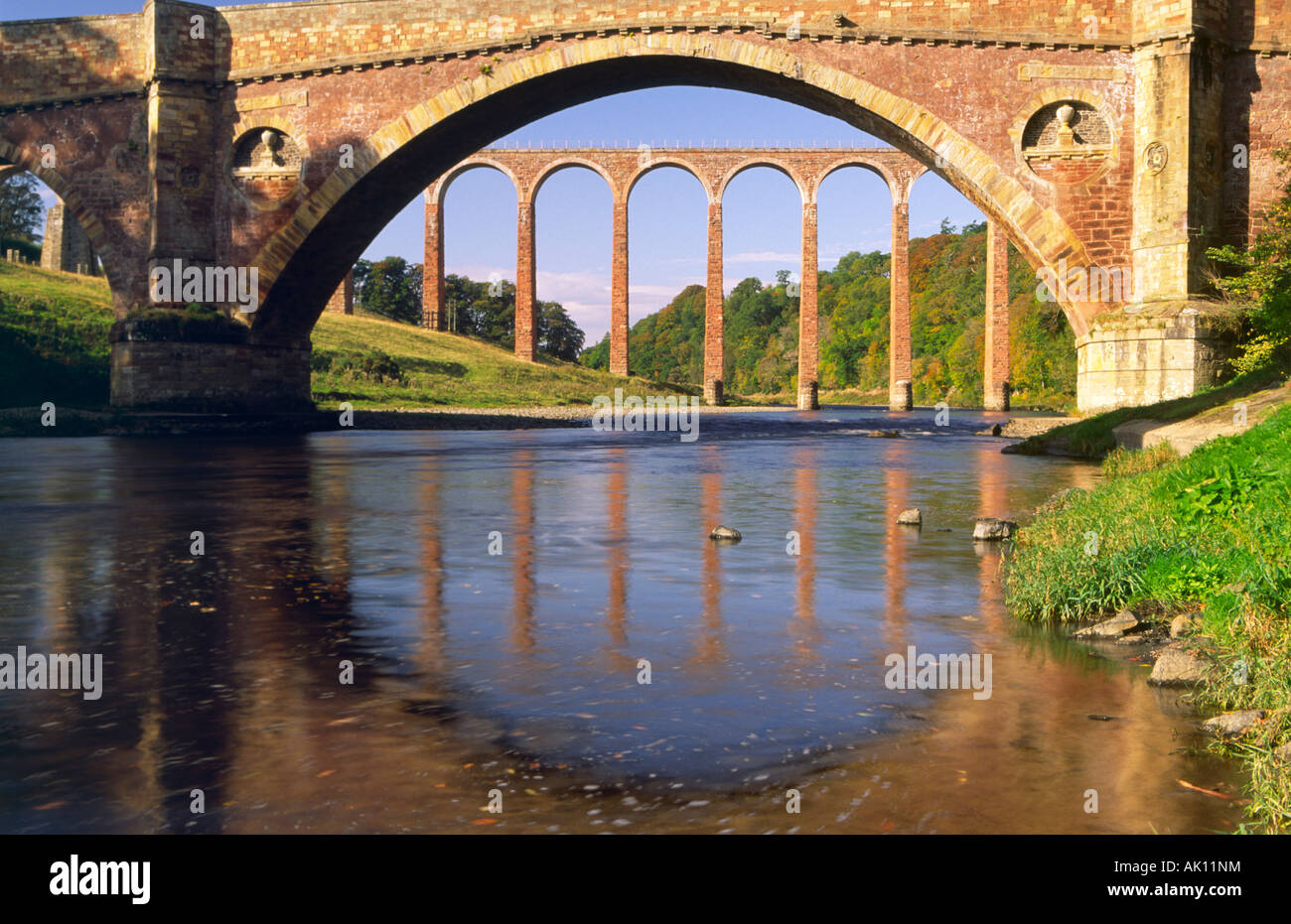 Bridges and rail viaduct across the River Tweed on the route of the ...