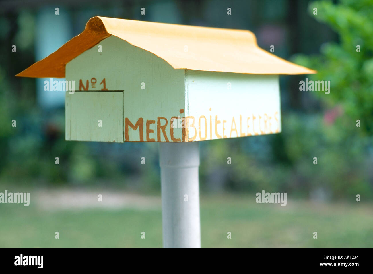 Tahitian mailbox on Mataiva island in the Tuamotus, New Polynesia Stock ...