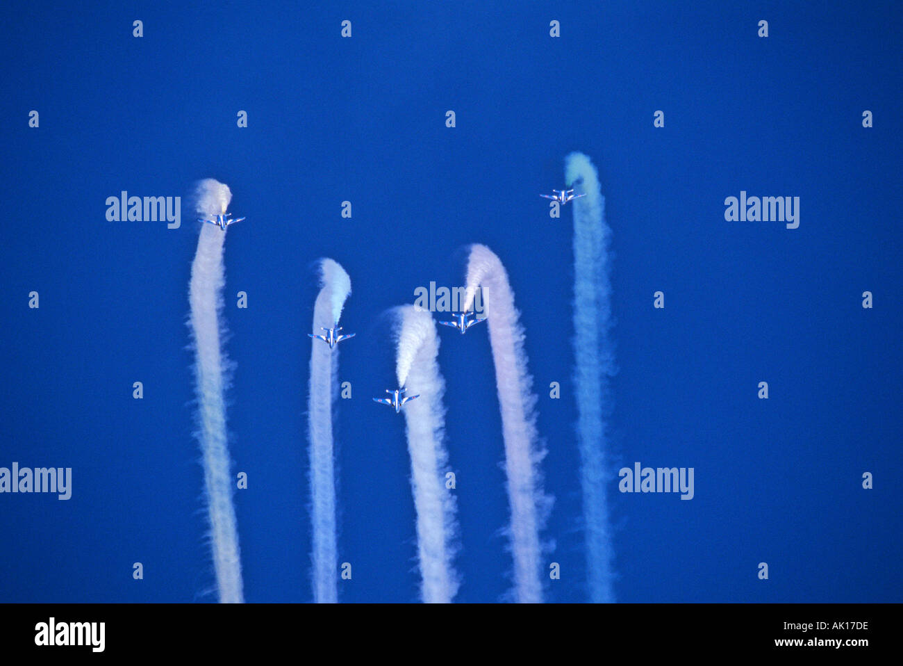 Blue Impulse Japanese aerobatic team Kawasaki T 4 trainers Japan Stock ...