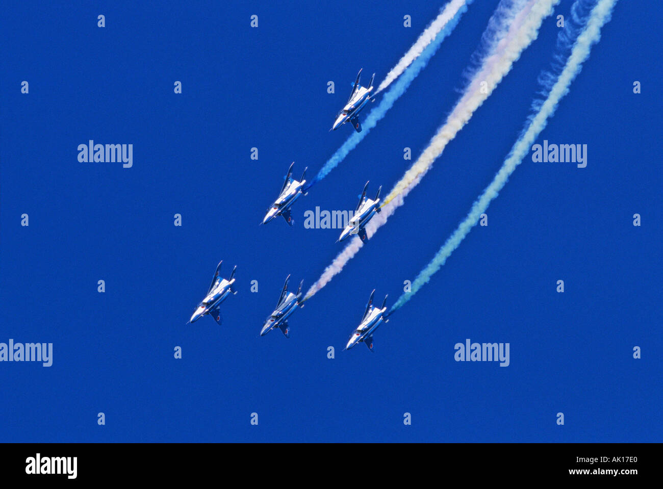 Blue Impulse Japanese aerobatic team Kawasaki T-4 trainers Stock Photo ...