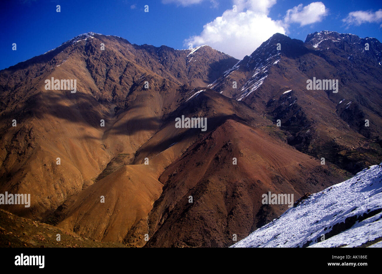 Landscape in the Atlas Mountains in winter near Imlil and the Jebel ...