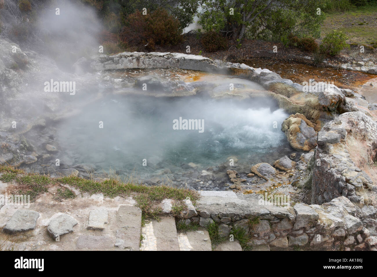 Tourist near the hot thermal springs in Furnas, Sao Miguel island, The ...