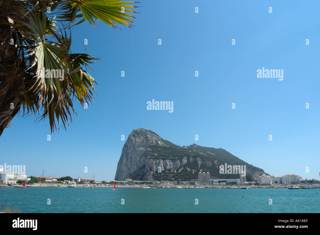 Rock of Gibraltar from the Spanish border in La Linea, Gibraltar Stock ...