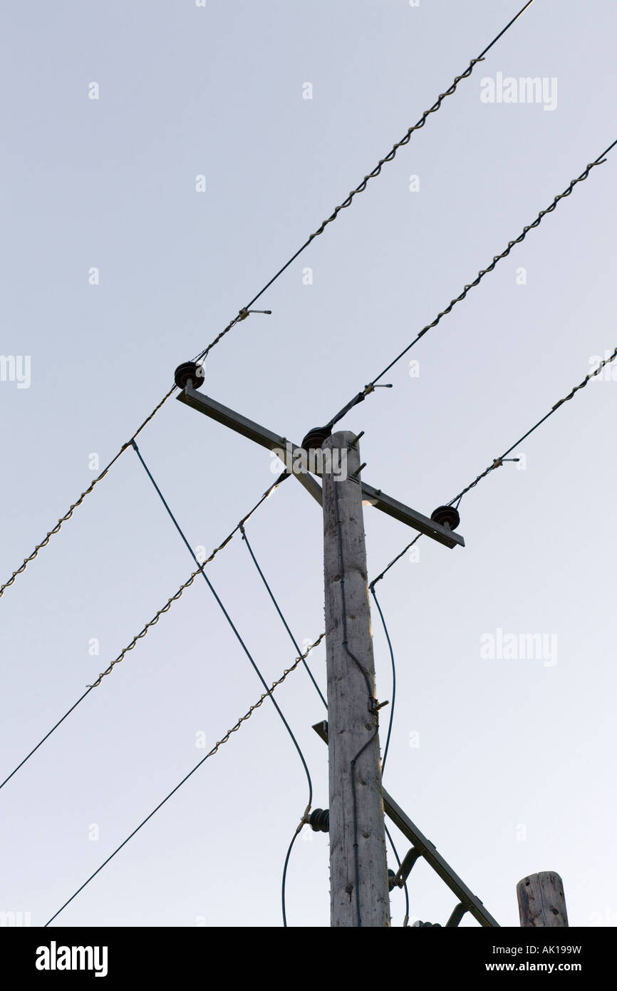 Overhead electricity power cable. England. UK Stock Photo - Alamy