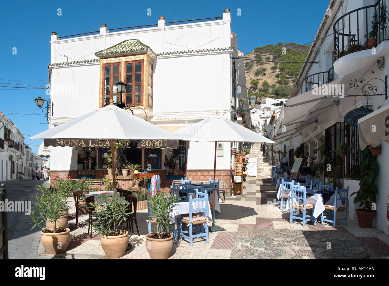 Restaurant in the old town, Mijas, Costa del Sol, Andalusia, Spain ...