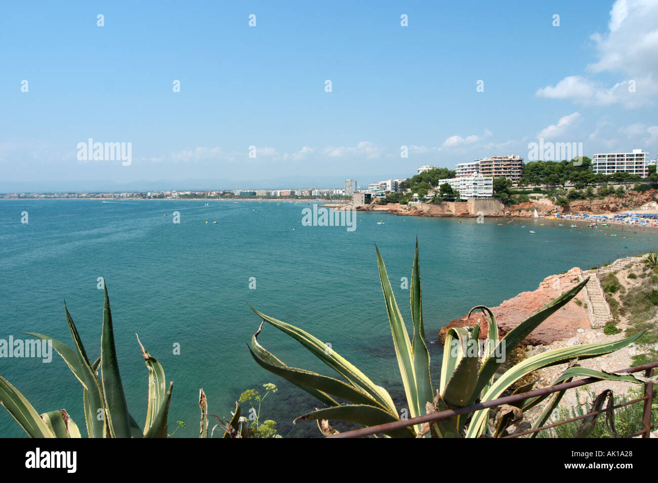 View towards Salou from Cabo Salou (Cap de Salou), Costa Dorada (Costa ...