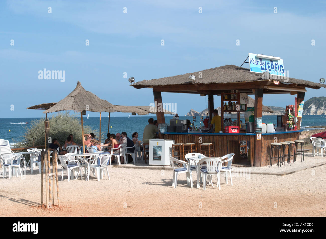 Beach bar on the main Beach, Javea (Xabia), Costa Blanca, Spain Stock ...