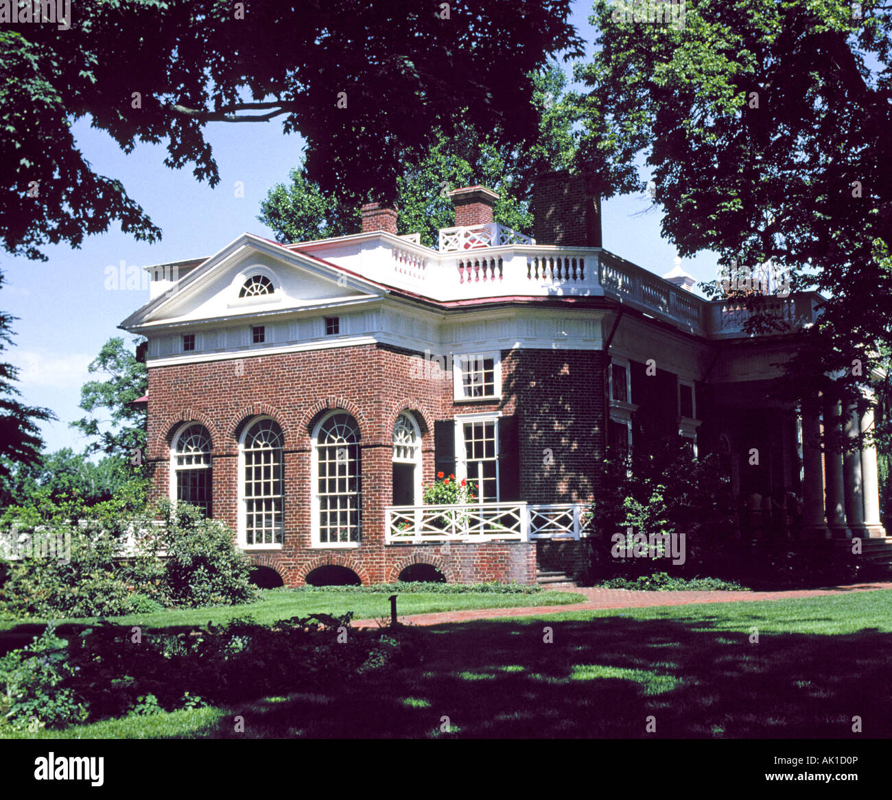 A view of the grounds and gardens of Monticello home of Thomas ...