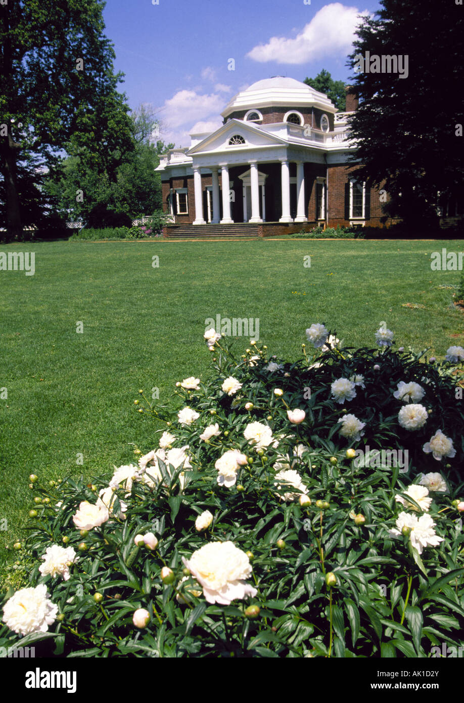A view of the grounds and gardens of Monticello home of Thomas ...