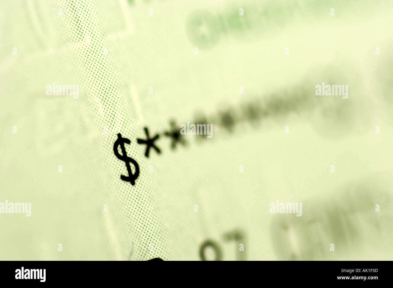 Dollar sign on Check Cheque Partial horizontal Stock Photo - Alamy