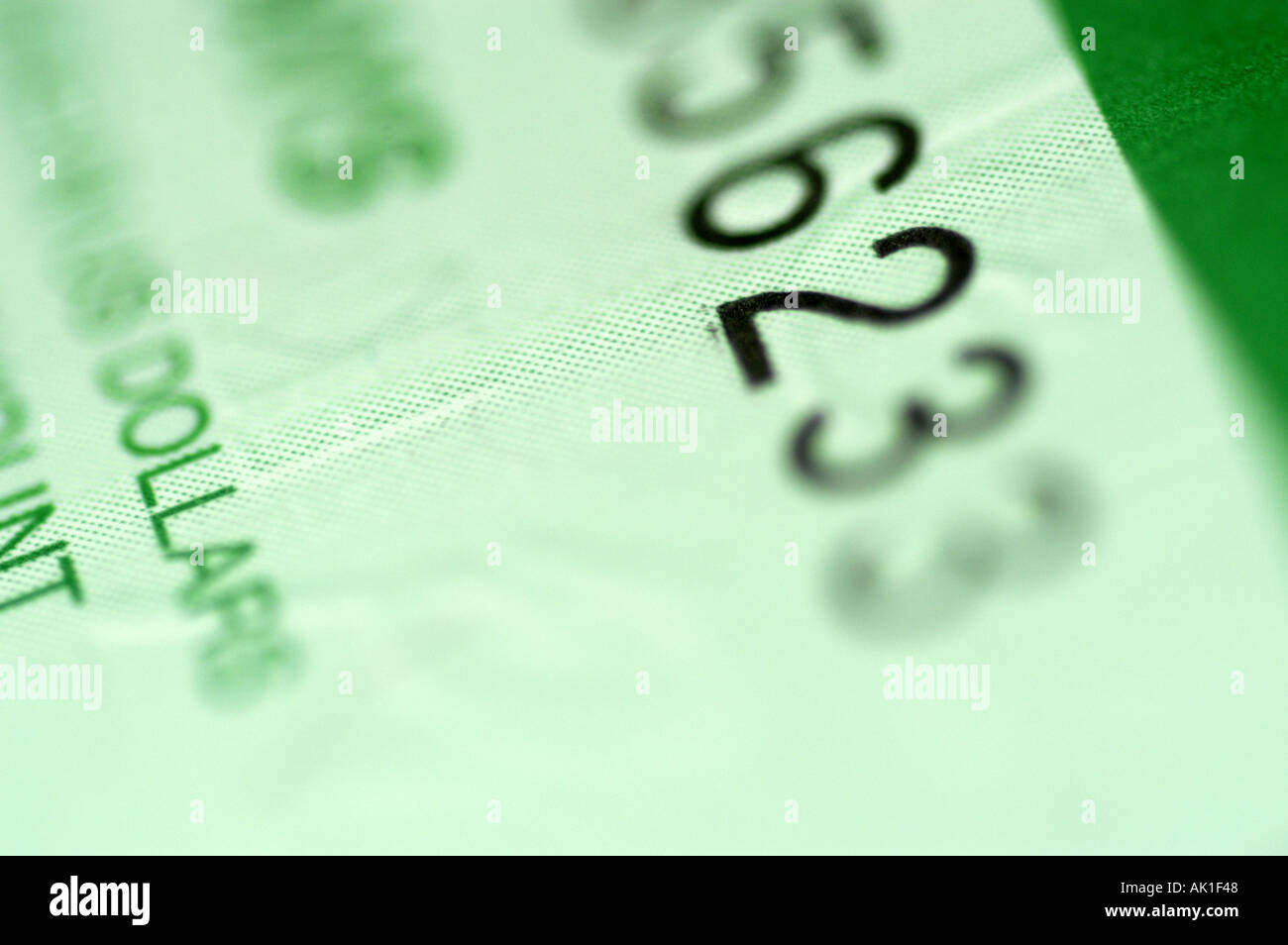 6233 Number Series top check cheque partial horizontal Stock Photo - Alamy