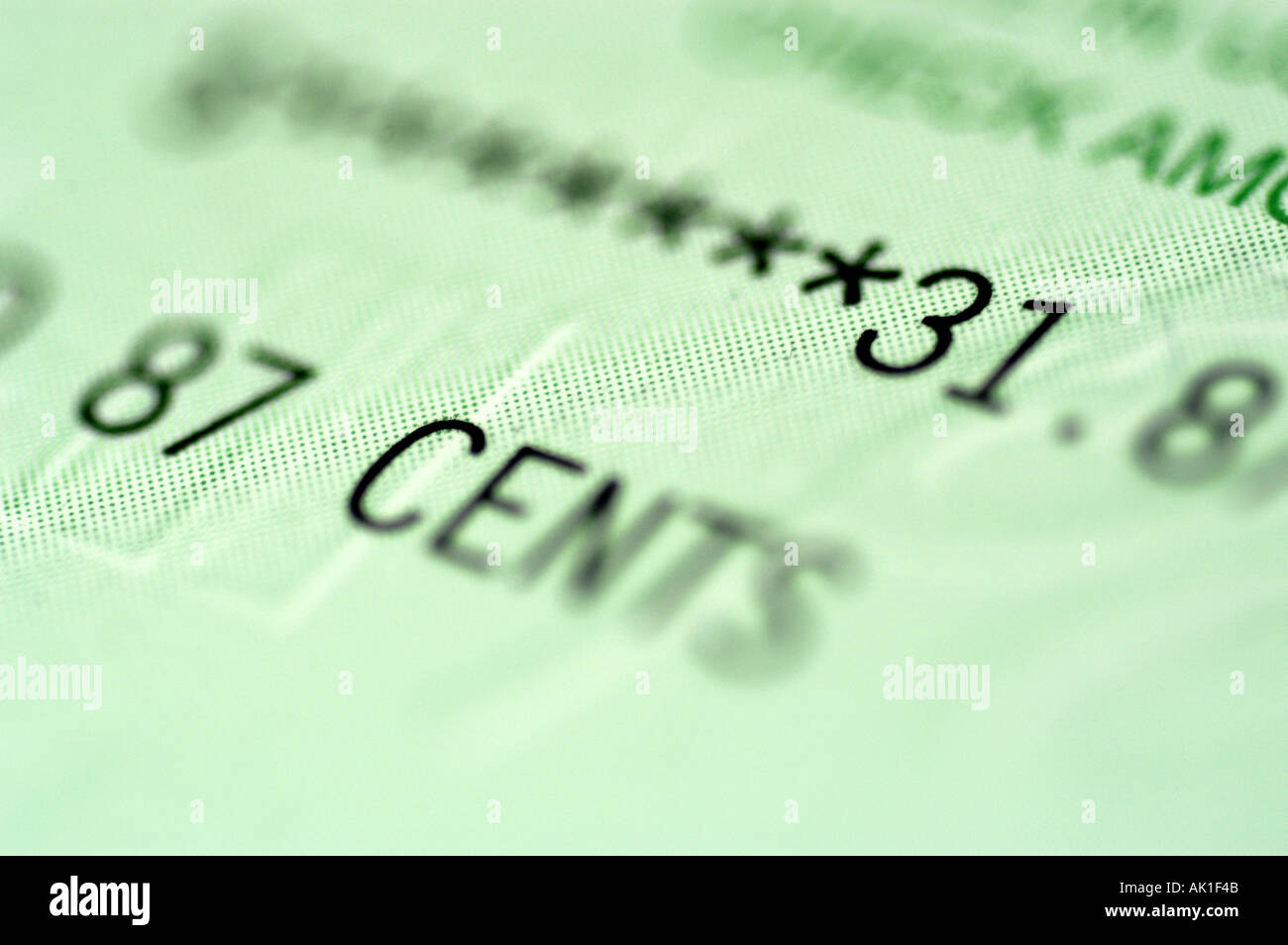 87 Cents 31 partial check cheque horizontal Stock Photo - Alamy