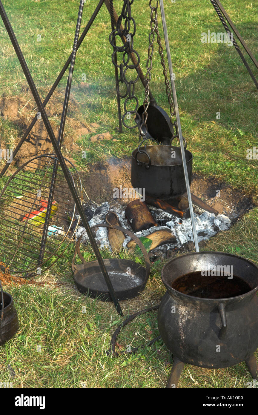 Campsite with cooking fire medieval reenactment Joust Festival at ...