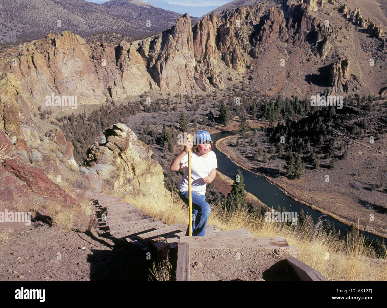 A young visitor on the Monkey Face Trail Misery Ridge at Smith Rock ...