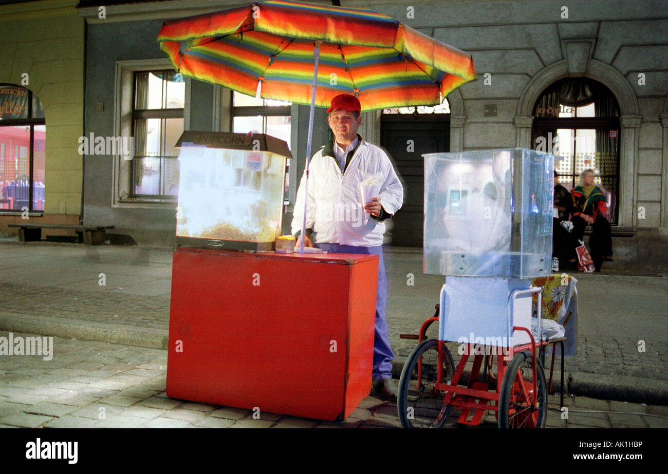 Man selling popcorn in the Old market Square in Poznan, Poland Stock ...