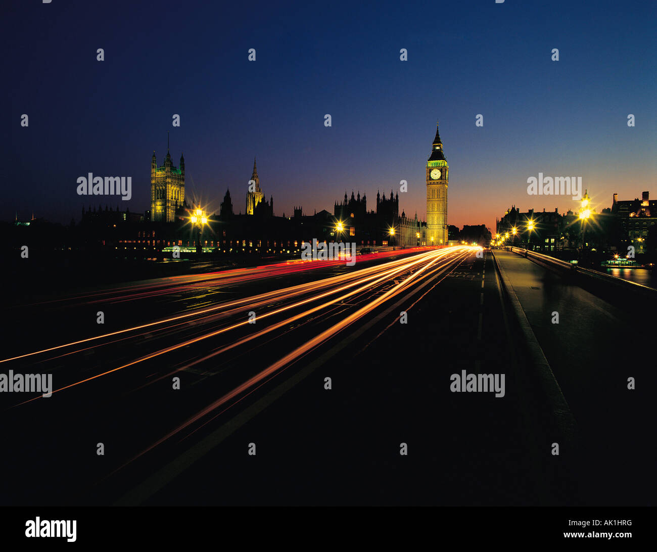 United Kingdom, England, London, Westminster Bridge at night with ...