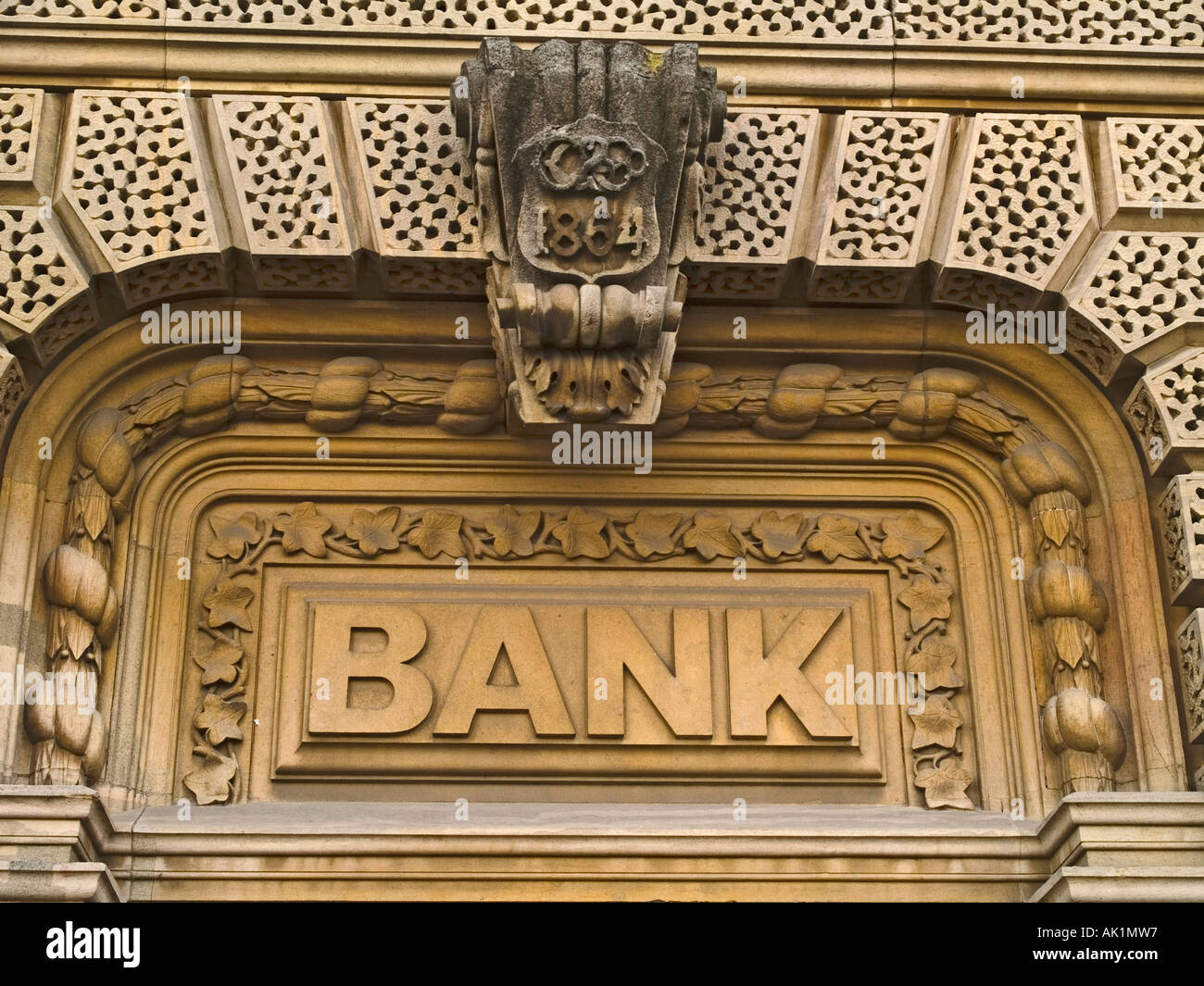 Carved stone sign for a Bank dated 1864 Boston Lincolnshire UK Stock ...
