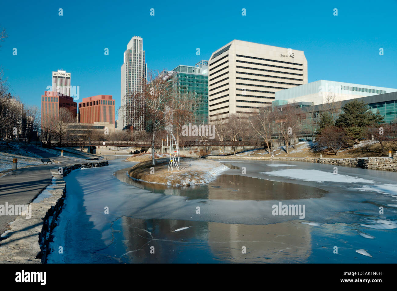 Downtown Omaha skyline and Gene Leahy Mall Omaha Nebraska USA Stock ...