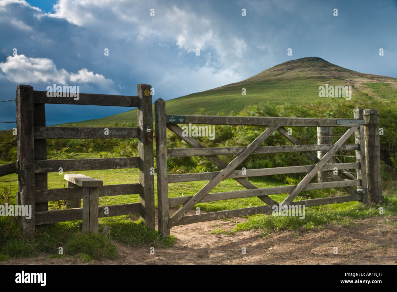 Five barred gate and style on footpath to summit of Sugar Loaf Mountain ...