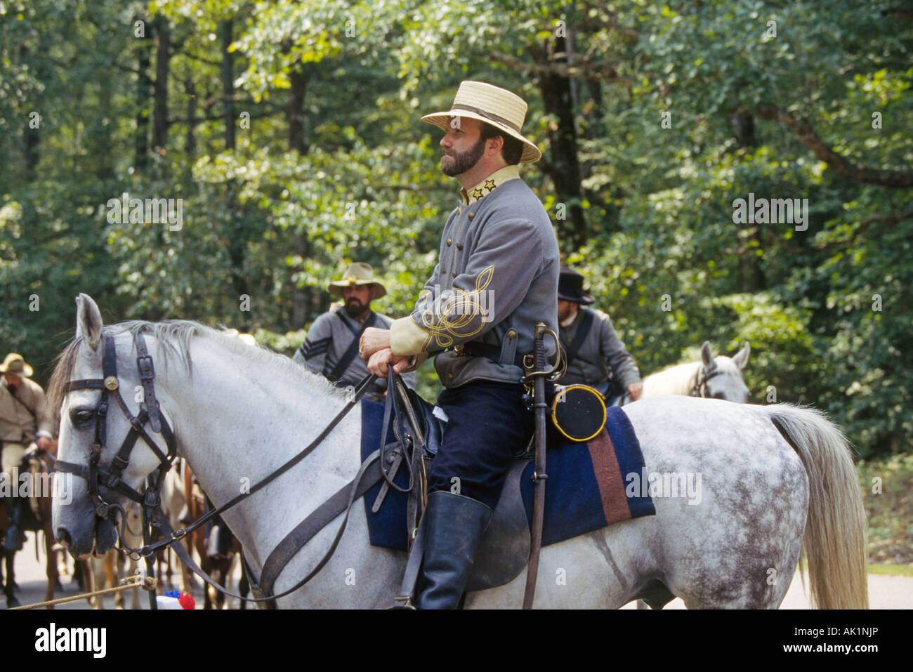 A reenactor portrays a Confederate Officer during the battle of Shilo ...