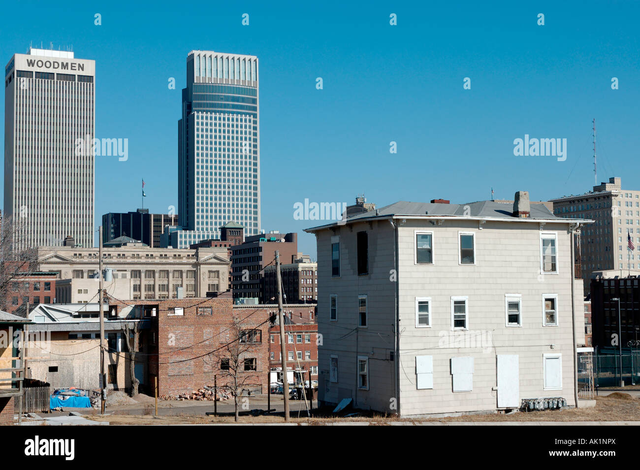 Stock photograph of old buildings and modern city skyline Omaha ...
