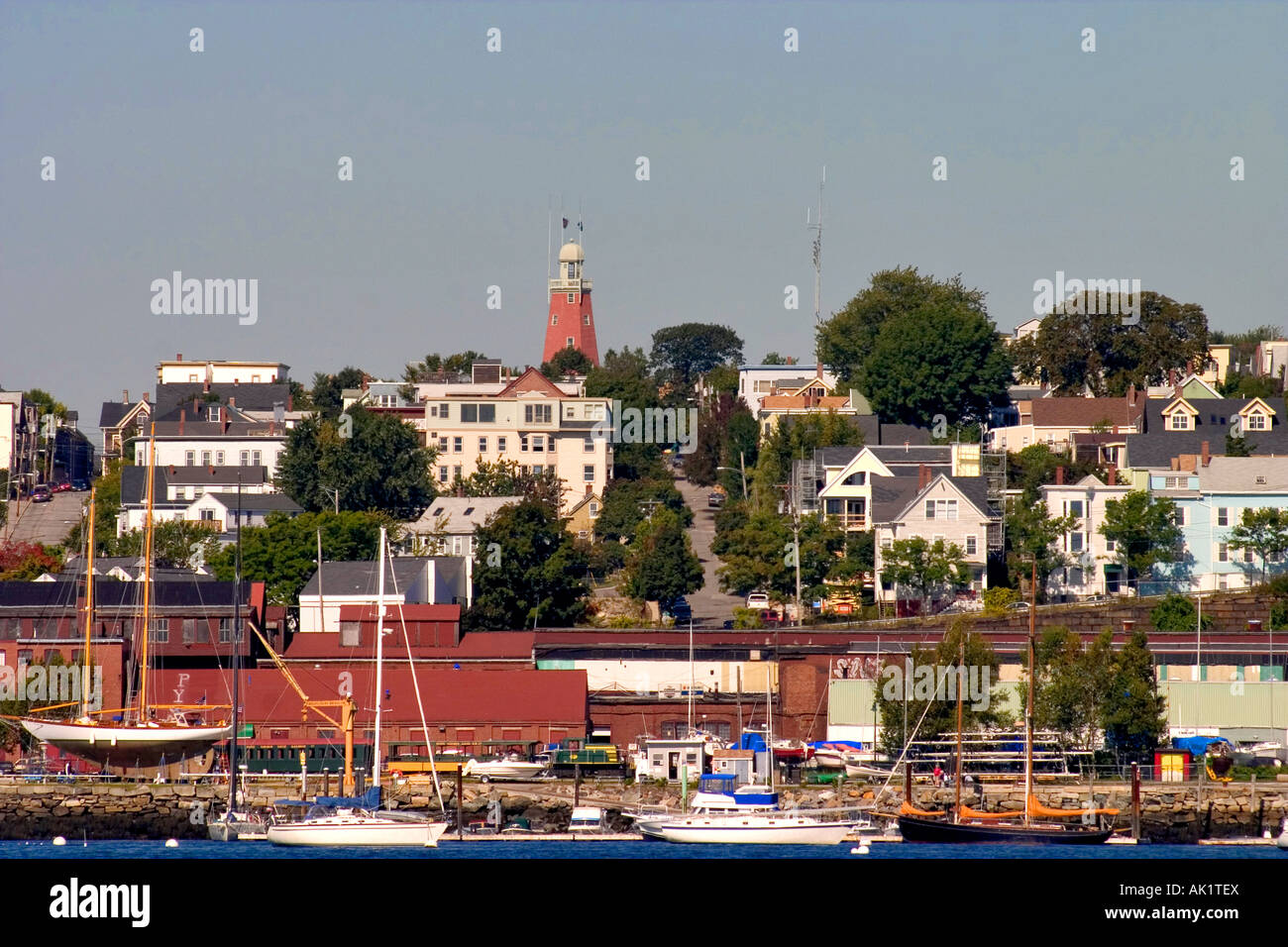 Portland Maine harbor with the historic Portland Observatory Stock ...