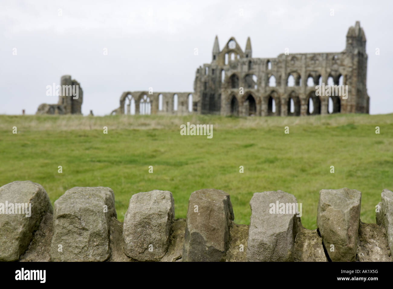 UK England North Yorkshire,Whitby,Whitby Abbey 657 AD,stone wall ...