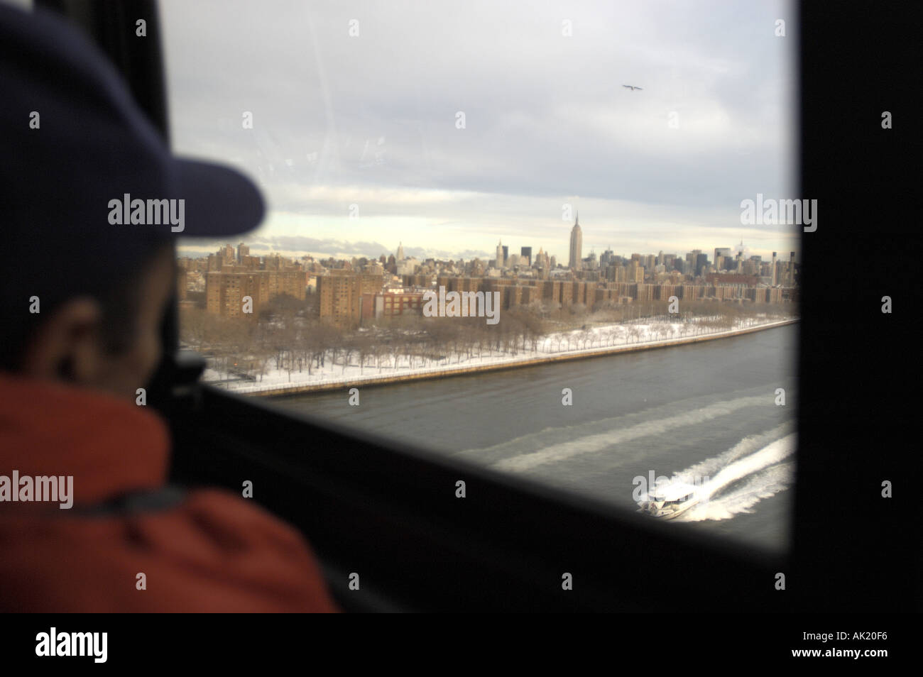 skyline of manhattan from the williamsburg bridge window of a bus New ...