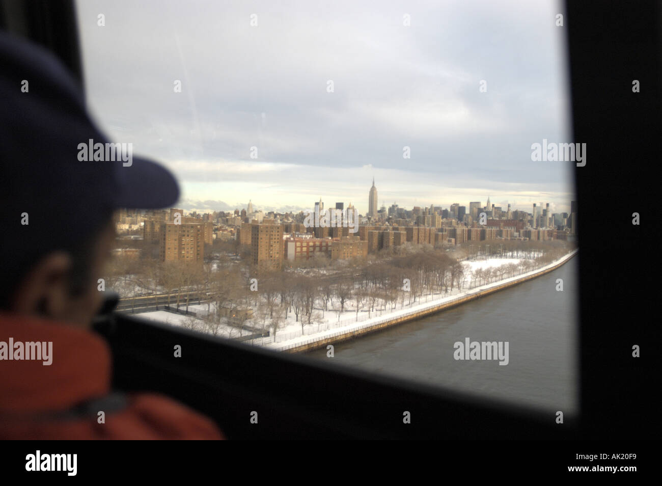 skyline of manhattan from the williamsburg bridge window of a bus New ...