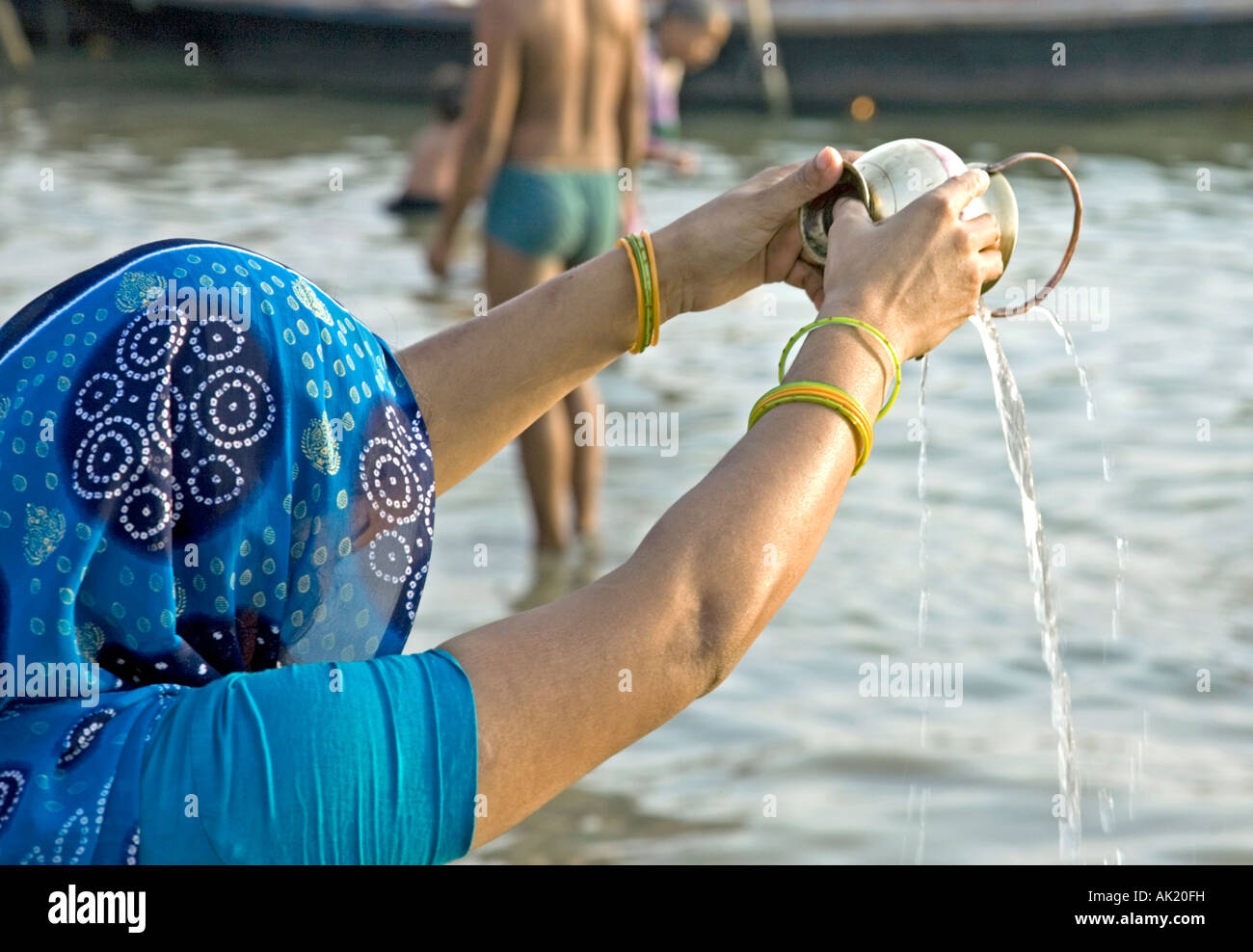 Puja ceremony. Tulsi Ghat. Ganges river. Varanasi. India Stock Photo ...