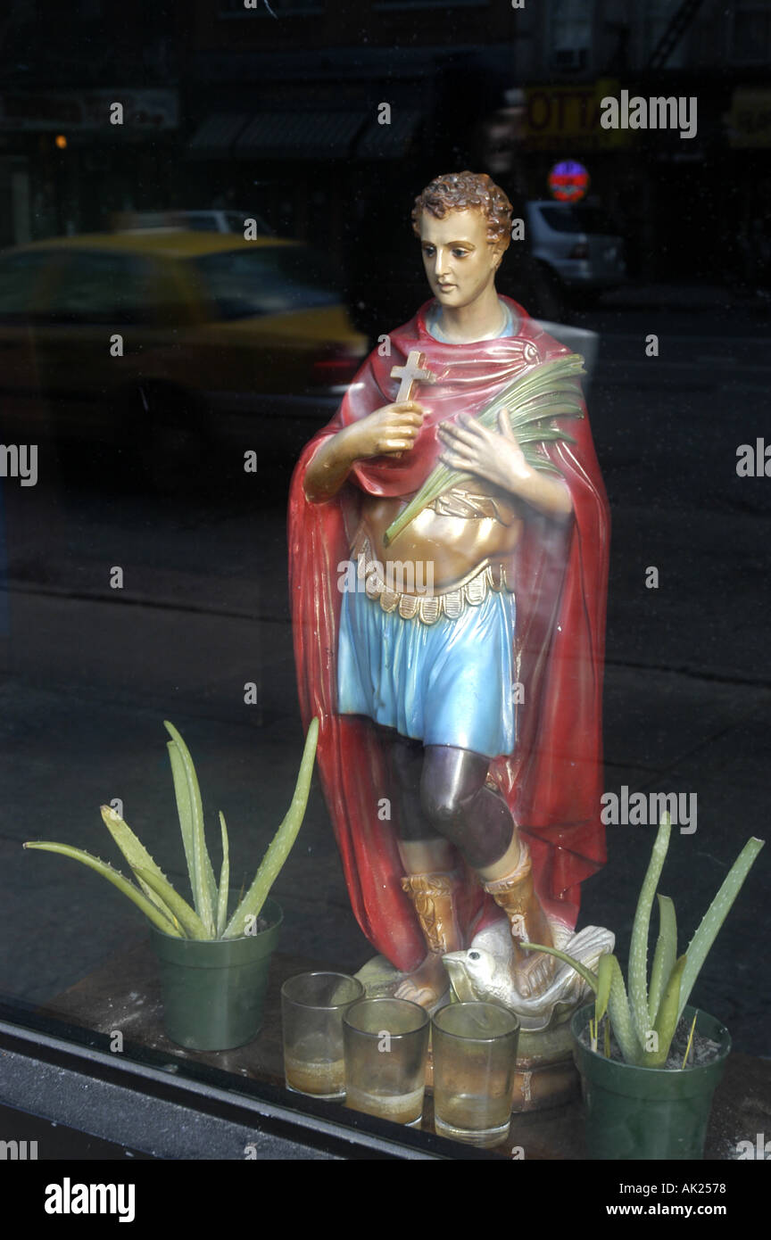 NY Catholic Santos Statue Saint religion window vertical Stock Photo ...