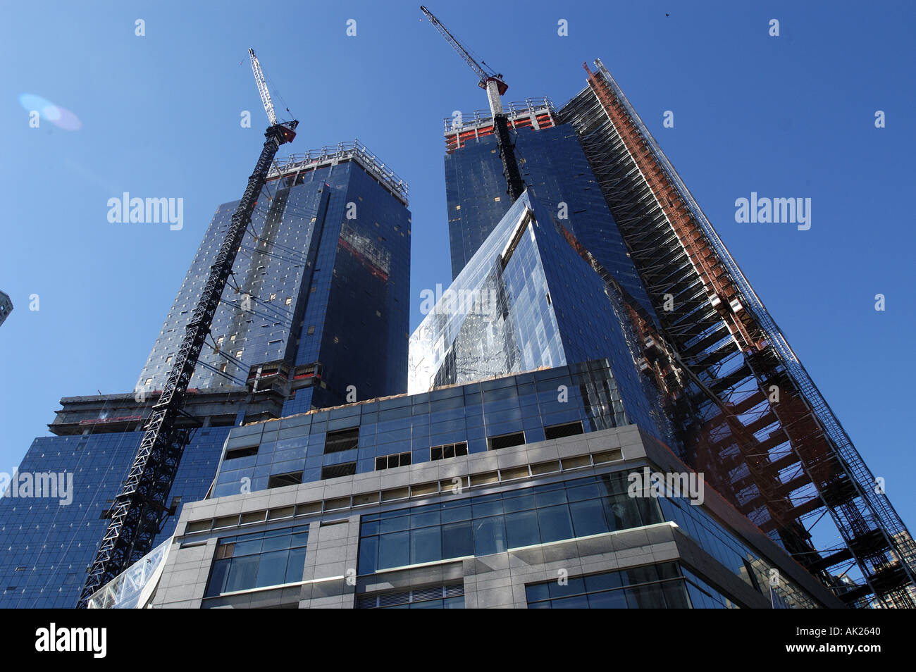 Columbus Circle buildings blue sky background Stock Photo - Alamy