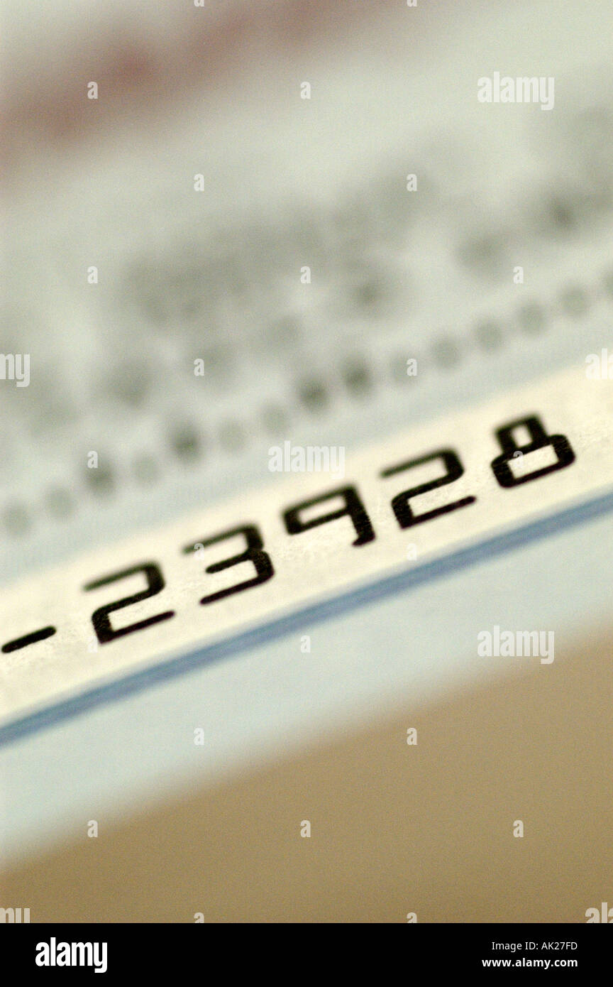23928 Number Series partial check cheque vertical Stock Photo - Alamy