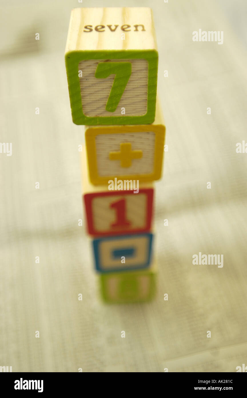 Wooden blocks seven plus one equals eight vertical stack sum math toy ...