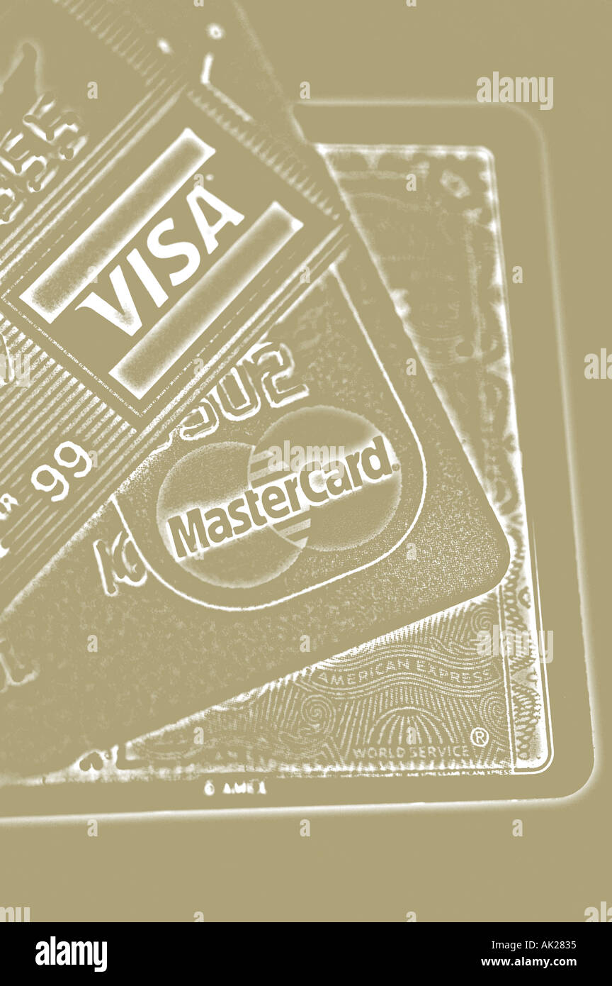 Visa Mastercard credit card Amex overlap partial vertical Stock Photo ...