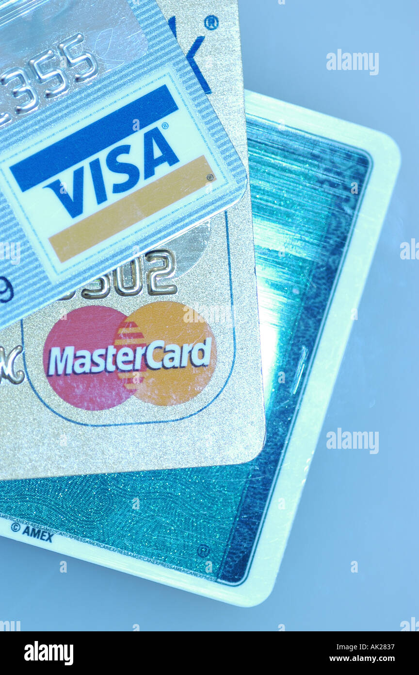 Visa Mastercard credit card Amex overlap partial vertical Stock Photo ...