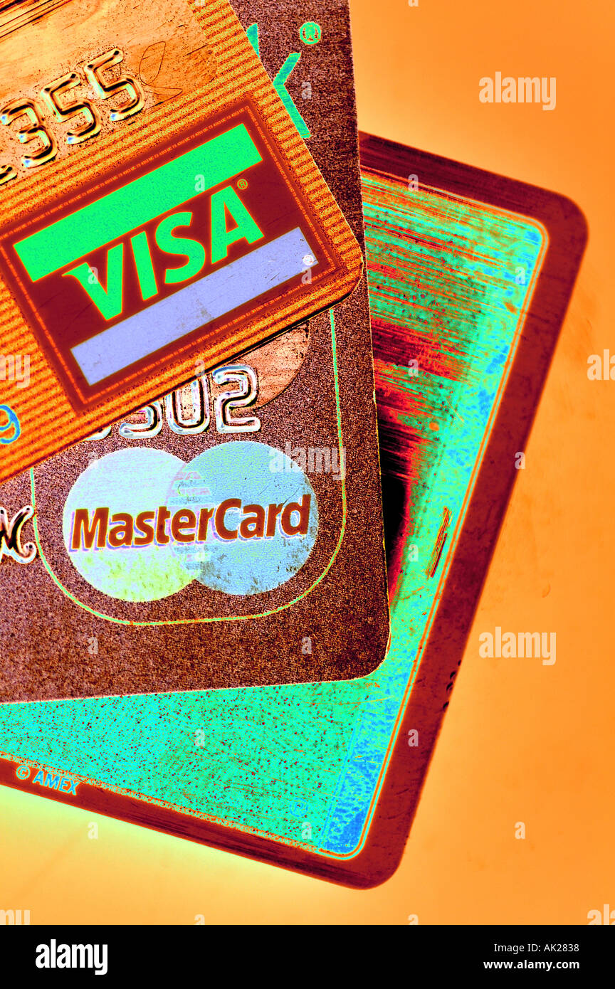 Visa Mastercard credit card Amex overlap partial vertical Stock Photo ...