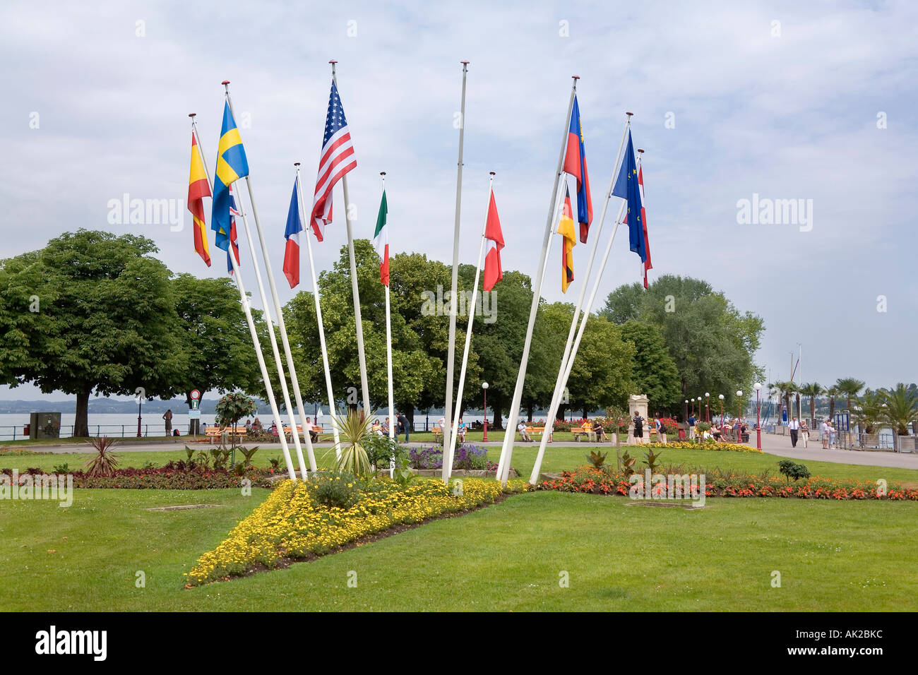 A group of flags, one flag is missing, Bergenz, Austria Stock Photo - Alamy