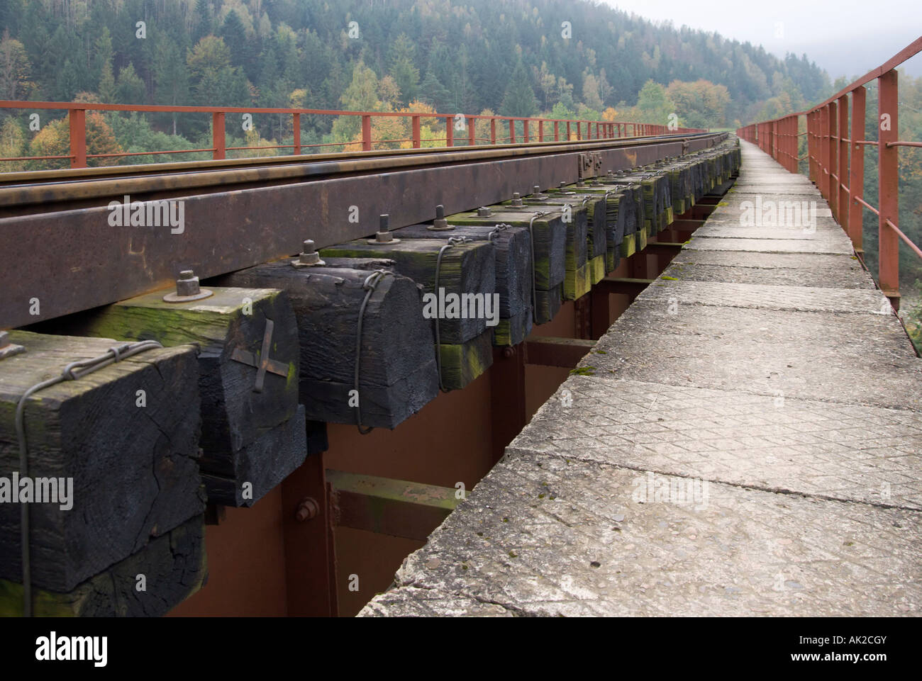 Railway on bridge across mountain river Stock Photo - Alamy