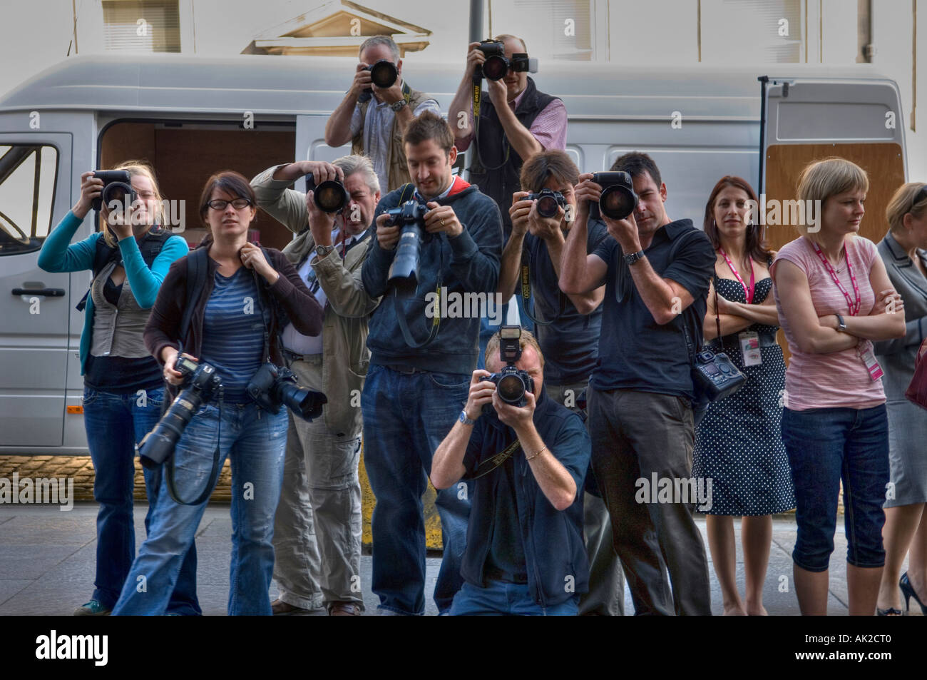 Group of press photographers at street photo call Stock Photo - Alamy