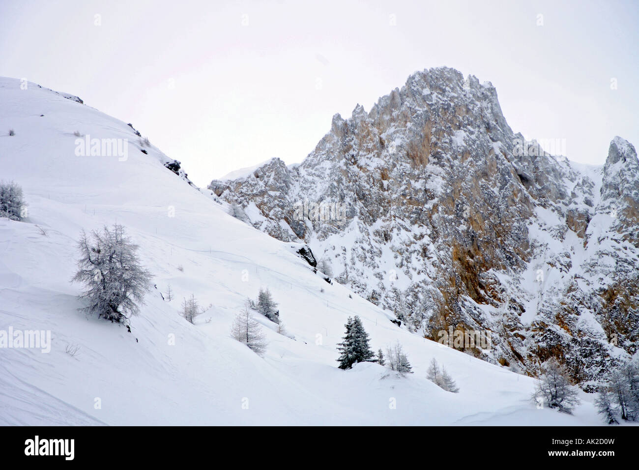 Snow Covered Mountain Slope - Les Arc, France Stock Photo - Alamy