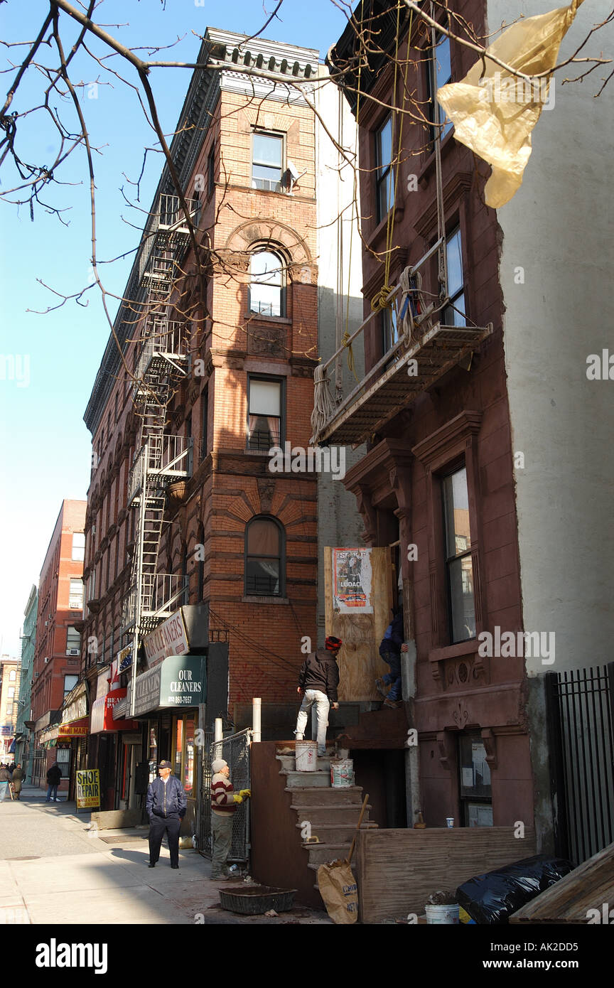 NY Harlem building street scene cityscape vertical Stock Photo - Alamy